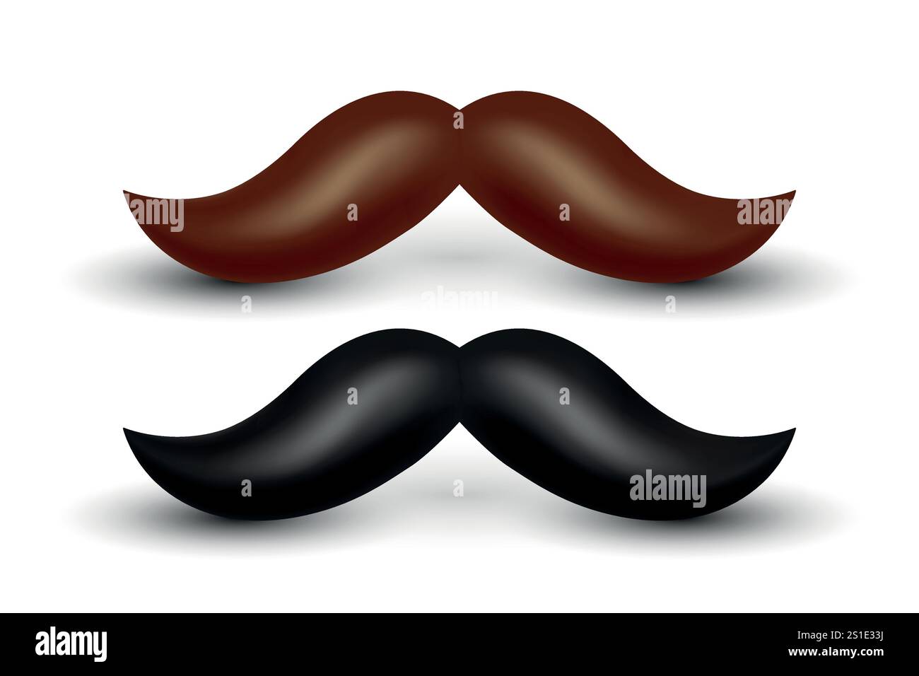 3D Vector Brown and Black Mustache Set. Realistic Volumetric Mustaches ...