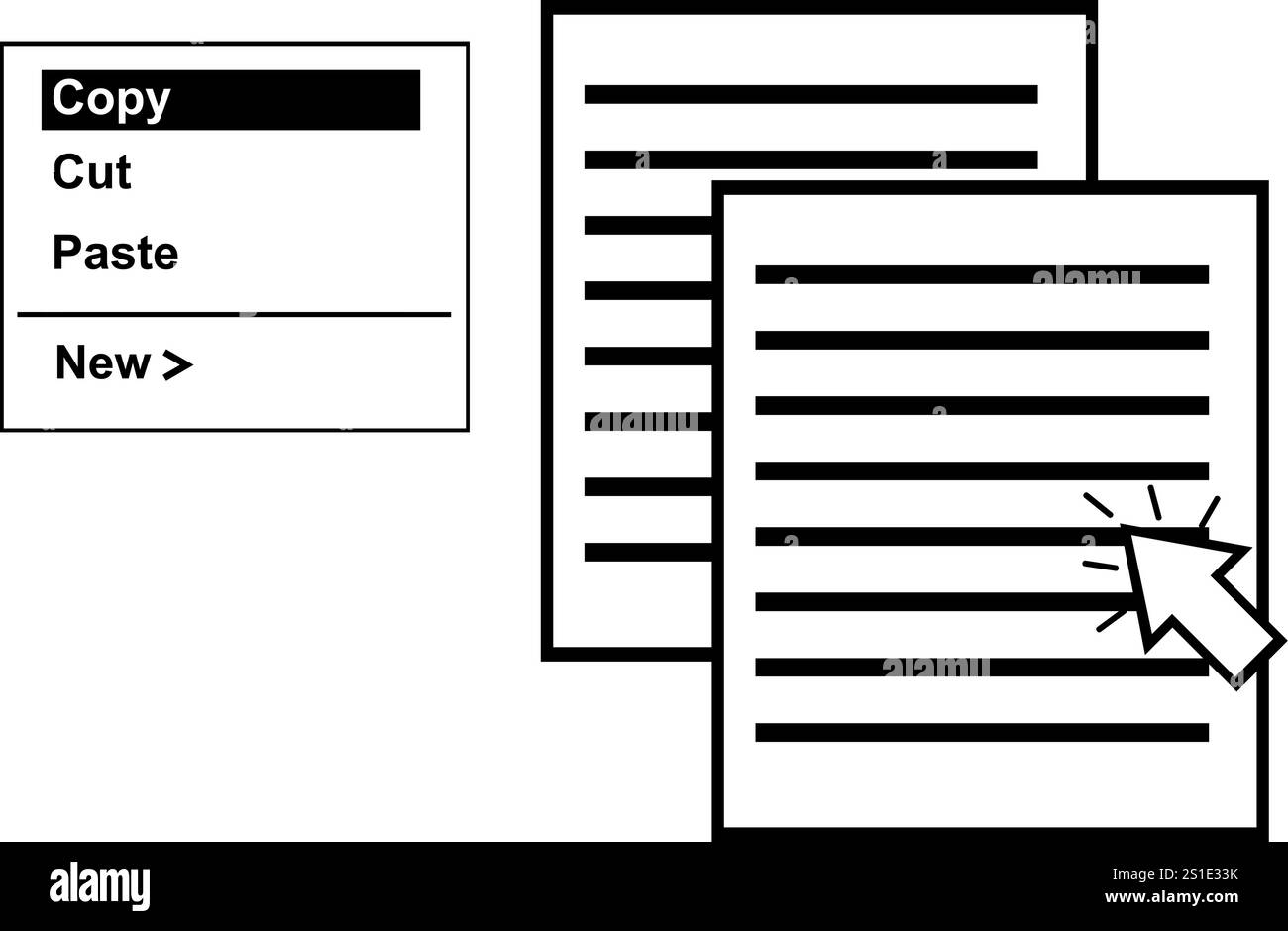 Vector Illustration Drawing Black And White Popup Window And Computer Click Mouse On Icon Copy