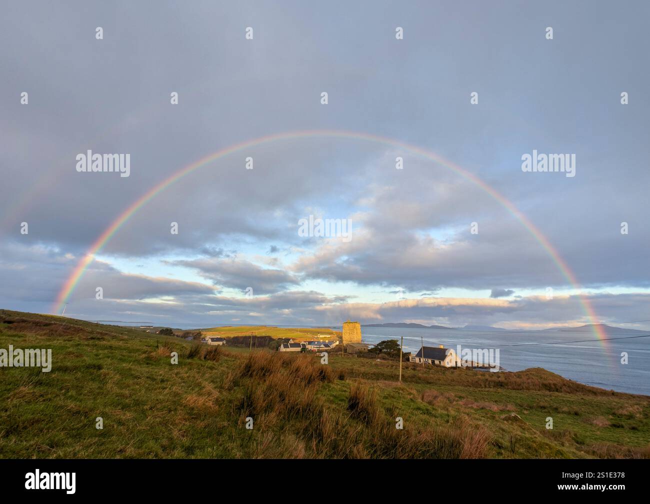 3rd Jan 2025. A rainbow over Renvyle Castle in Connemara, County Galway ...