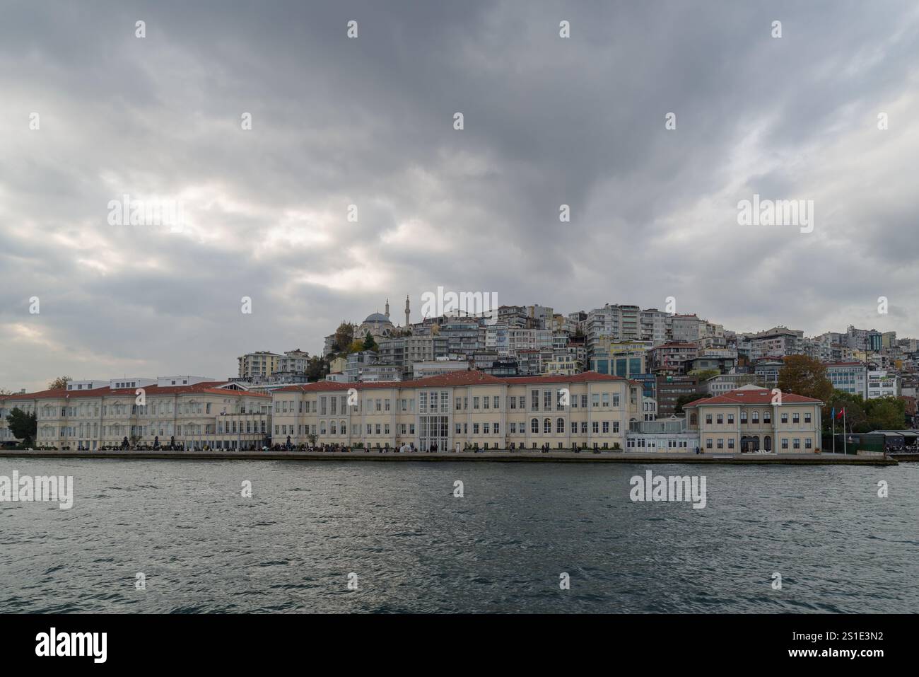 View of waterfront seaside houses on Bosphorus in Istanbul, Turkey ...