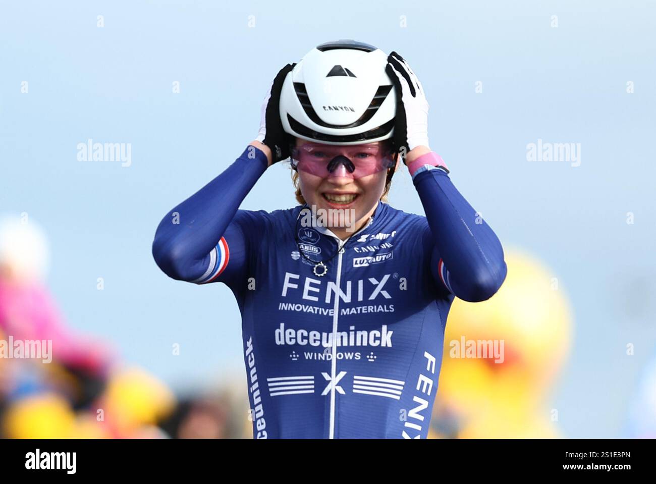 Dendermonde, Belgium. 03rd Jan, 2025. Dutch Puck Pieterse celebrates as ...