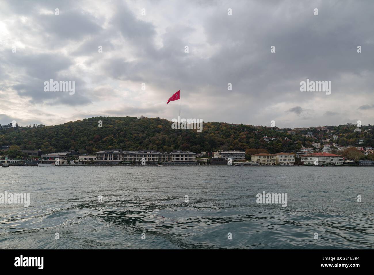 View of waterfront seaside houses on Bosphorus in Istanbul, Turkey ...