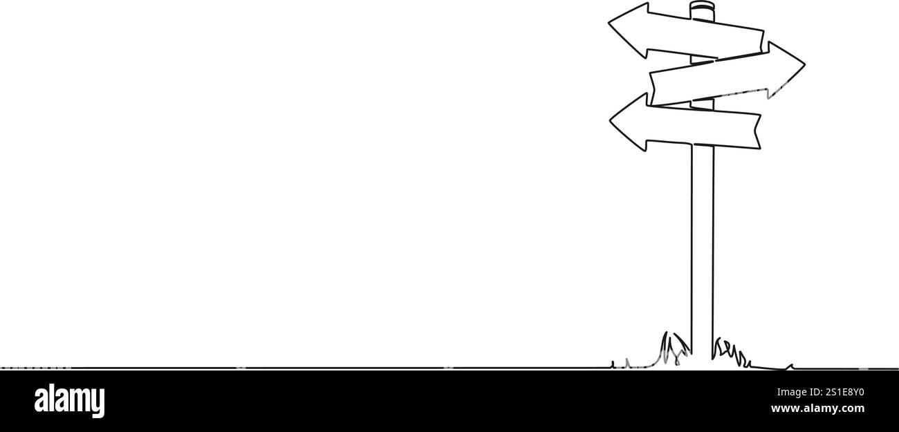 continuous line drawing of signpost showing directions, line art vector ...