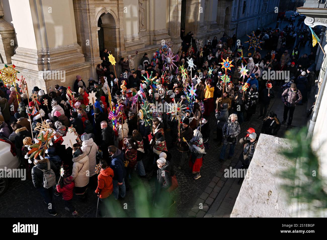 LVIV, UKRAINE - DECEMBER 30, 2024 - The procession of Christmas star ...