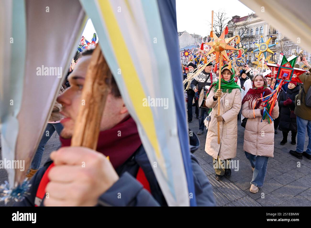 LVIV, UKRAINE - DECEMBER 30, 2024 - The procession of Christmas star ...
