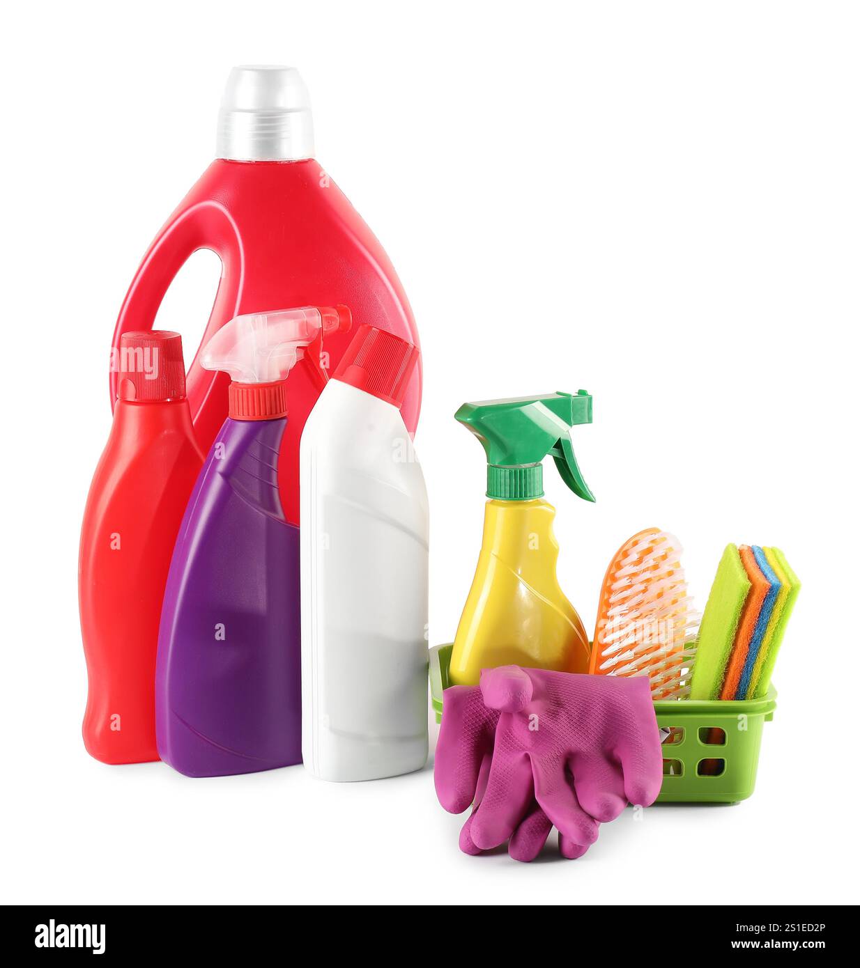 Set of different cleaning products isolated on white Stock Photo - Alamy