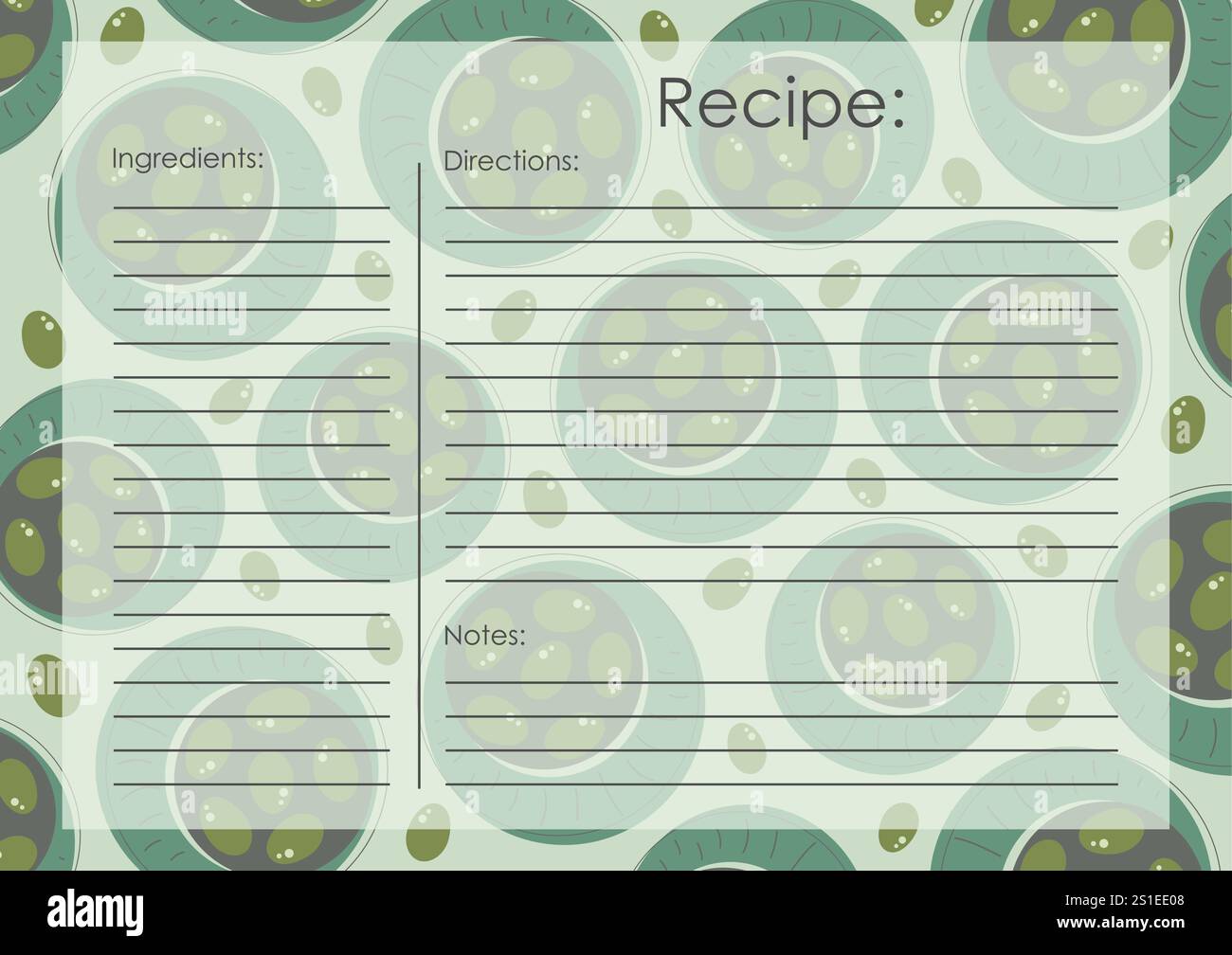 Recipe card template, black olives blank. Cartoon recipe card template ...