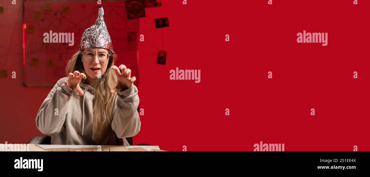 Conspiracy theory. Stupid crazy woman making video call to friends ...