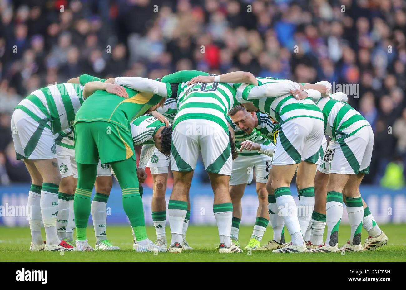Celtic players form a huddle during the William Hill Premiership match ...