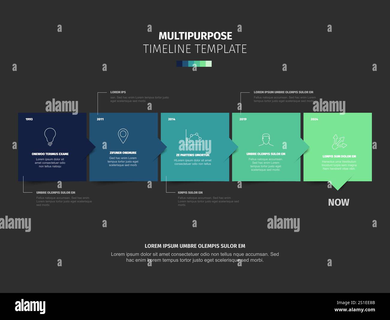 Multipurpose square green blocks time line template with sample text ...