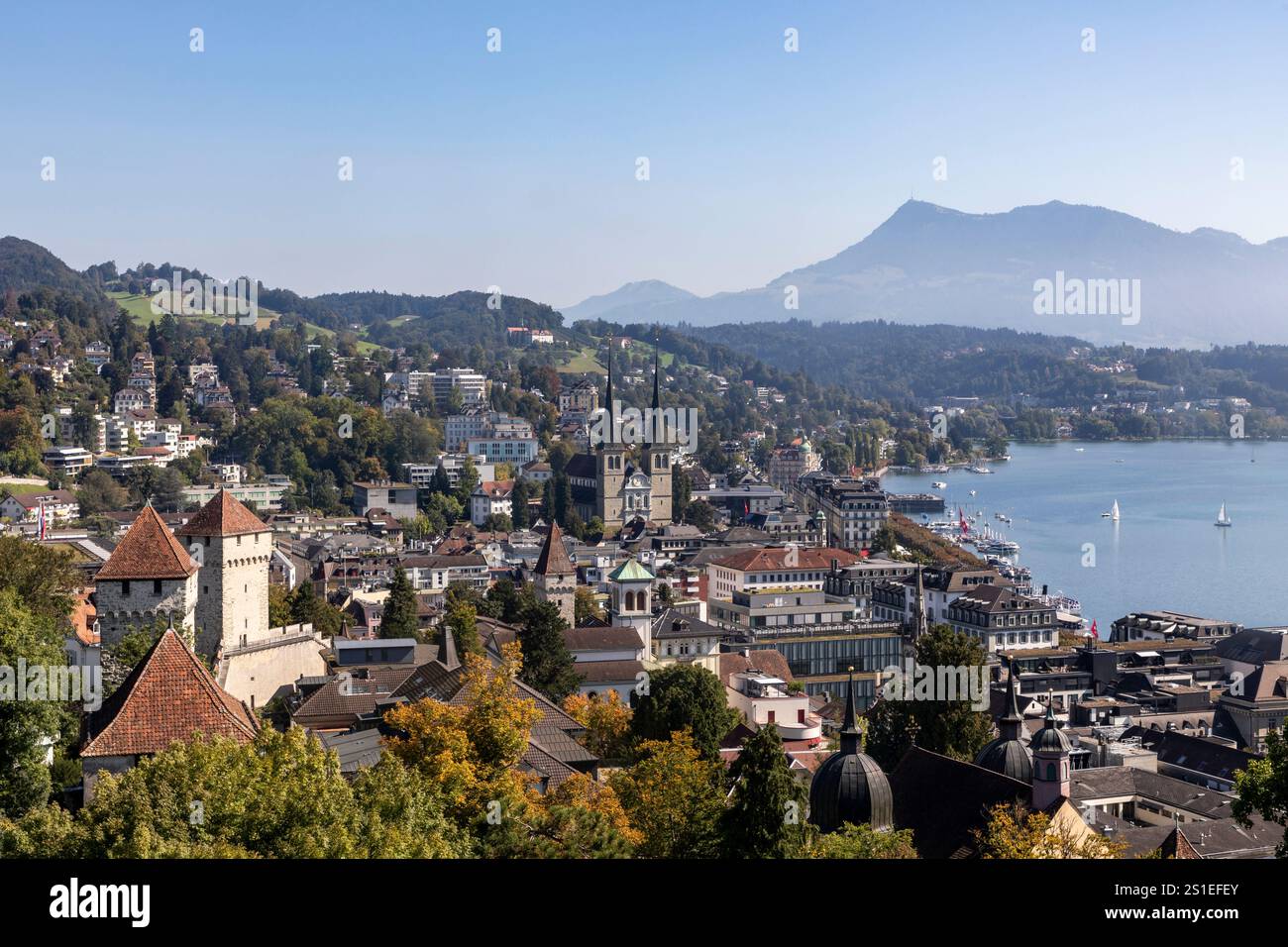 elevated view of lucerne switzerland showing part of lake lucerne and ...