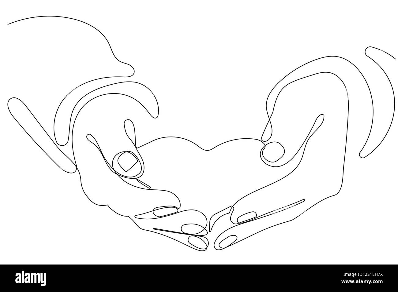 Continuous one line drawing hand holding heart. Charity donation linear ...