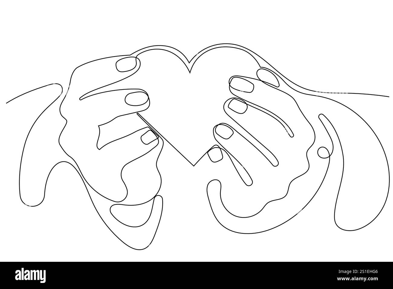 Continuous one line drawing hand holding heart. Charity donation linear ...