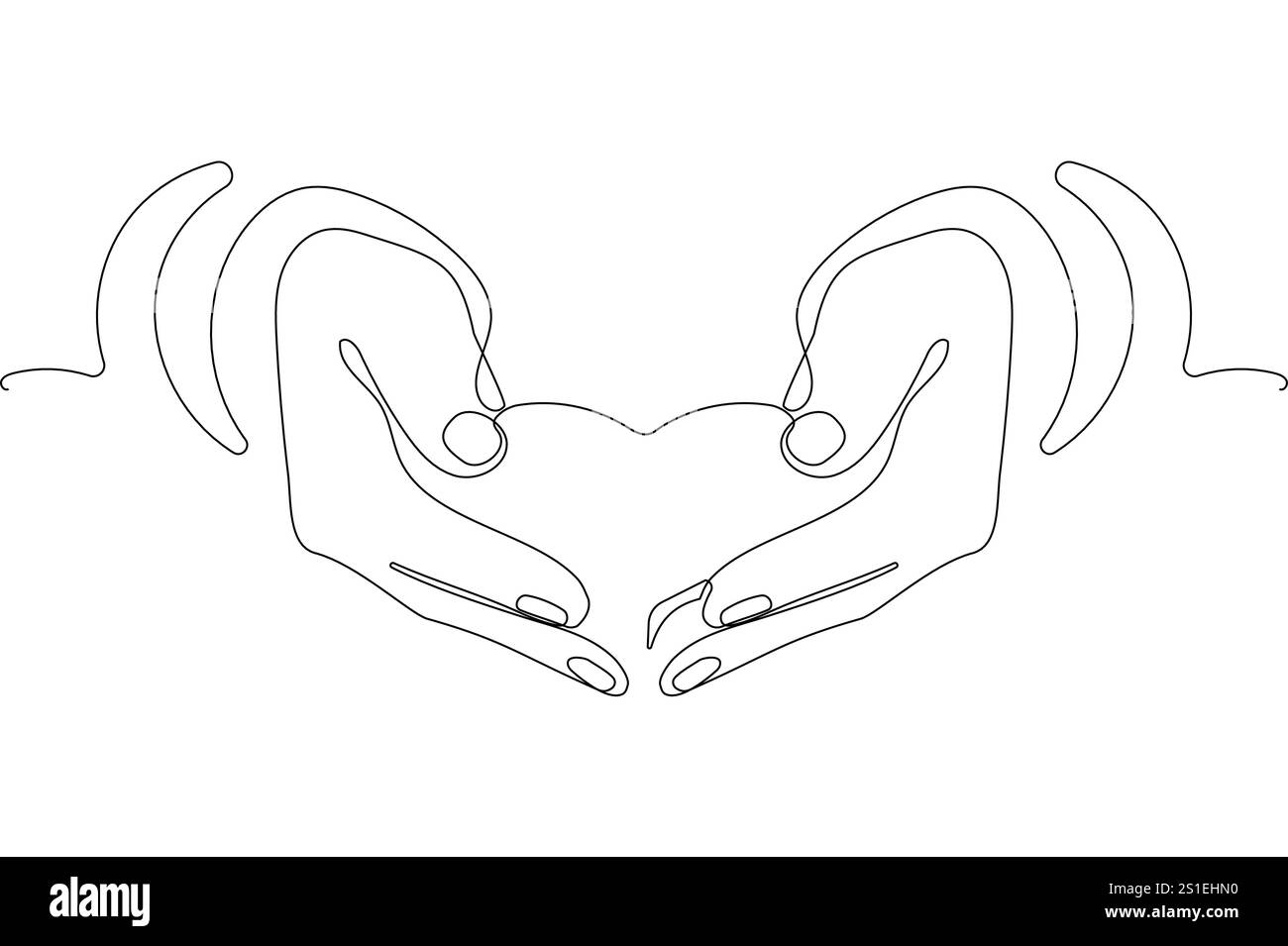 Continuous one line drawing hand holding heart. Charity donation linear ...