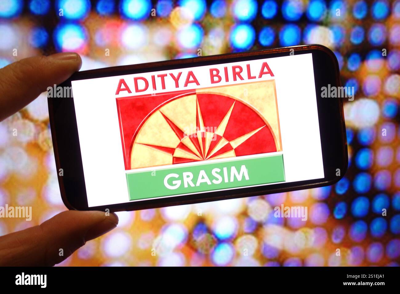 In this photo illustration, the Grasim Industries company logo is seen ...