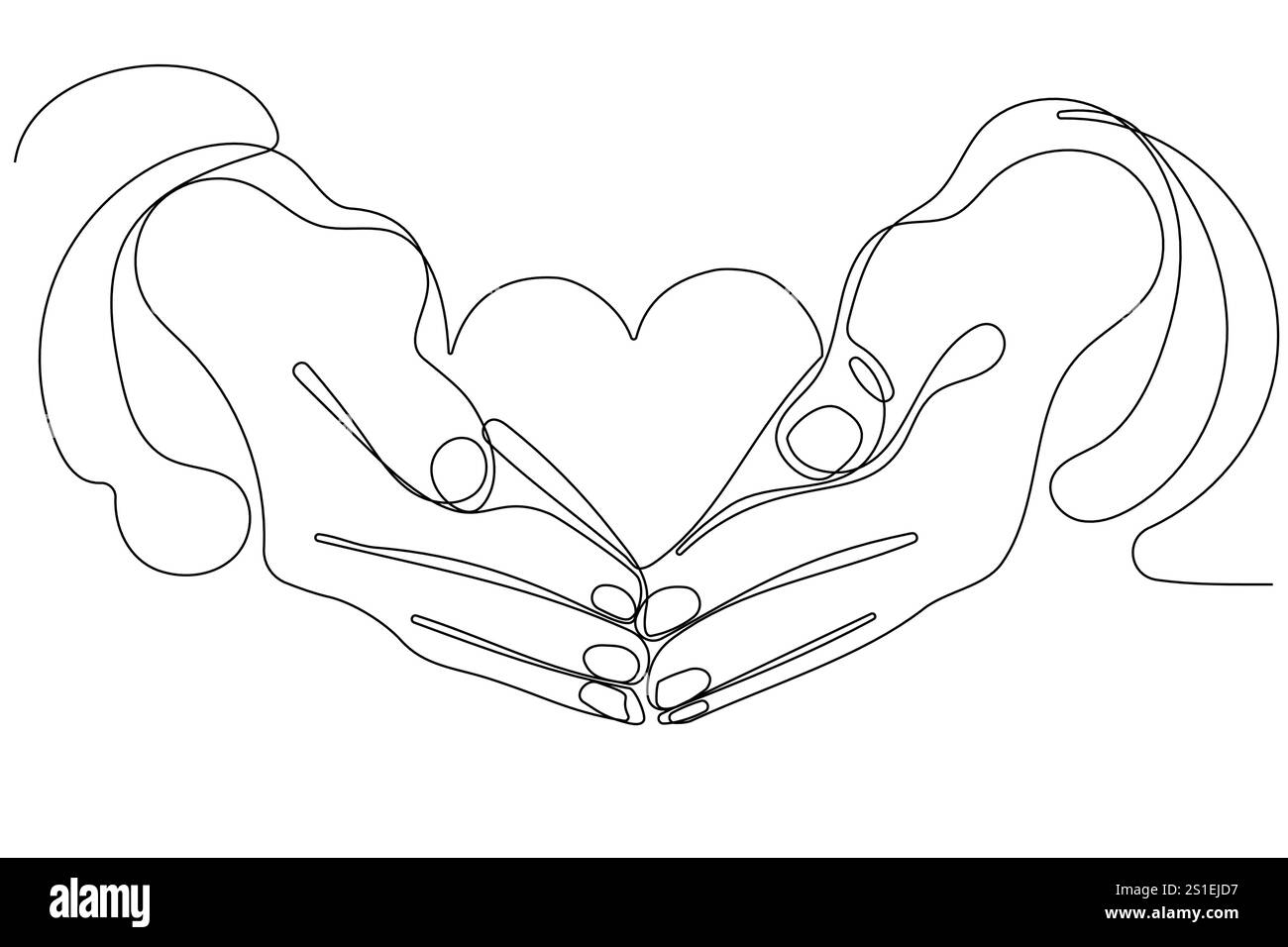 Continuous one line drawing hand holding heart. Charity donation linear ...
