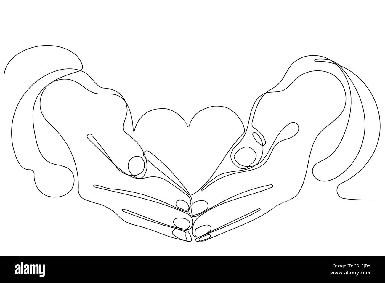 Continuous one line drawing hand holding heart. Charity donation linear ...
