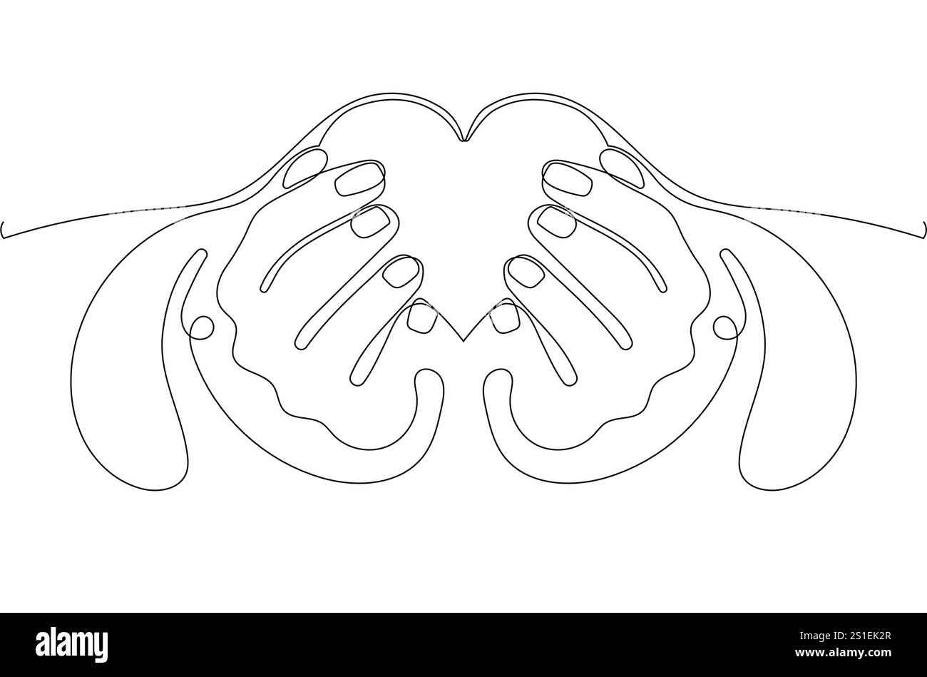 Continuous one line drawing hand holding heart. Charity donation linear ...