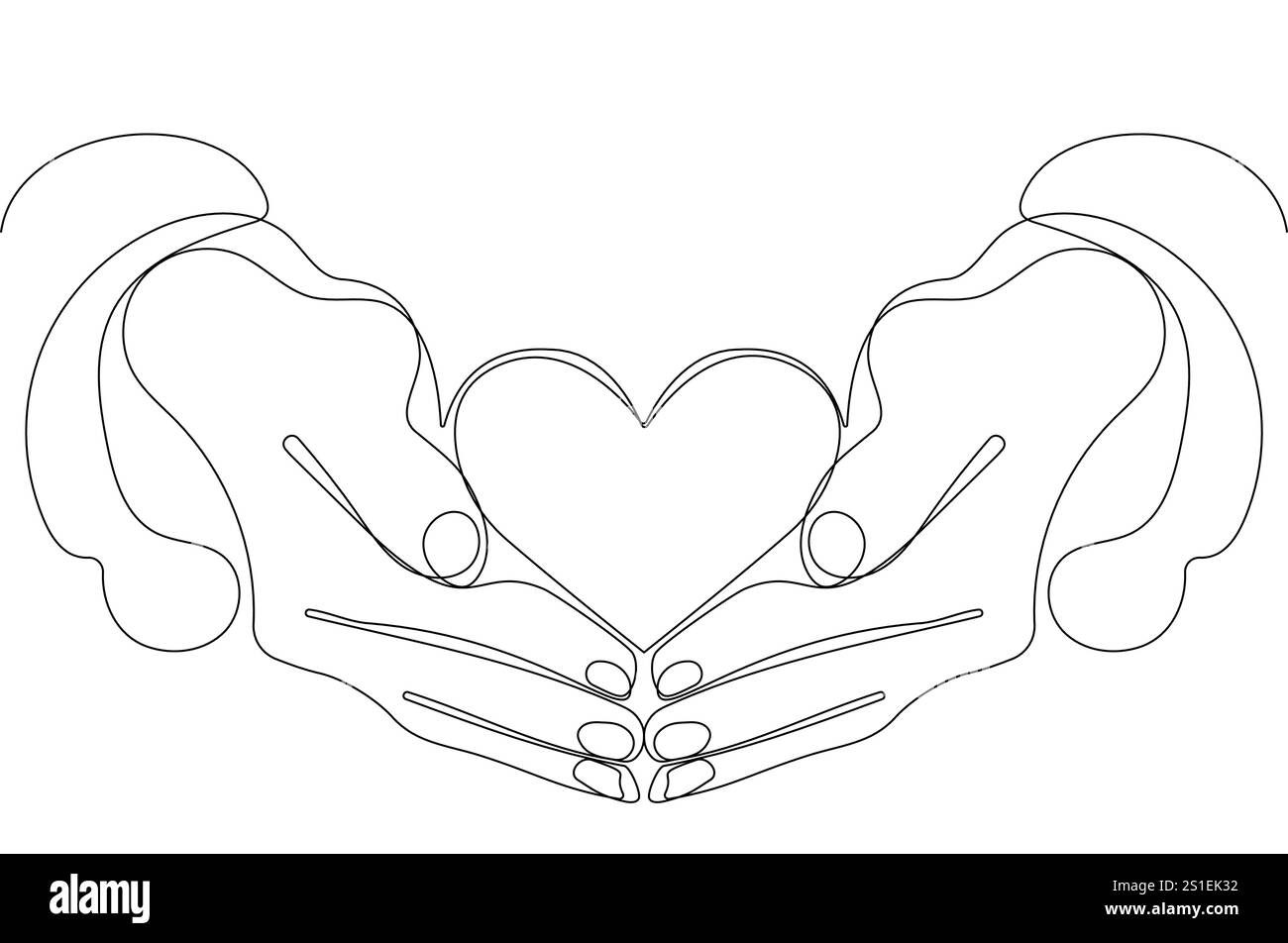 Continuous one line drawing hand holding heart. Charity donation linear ...