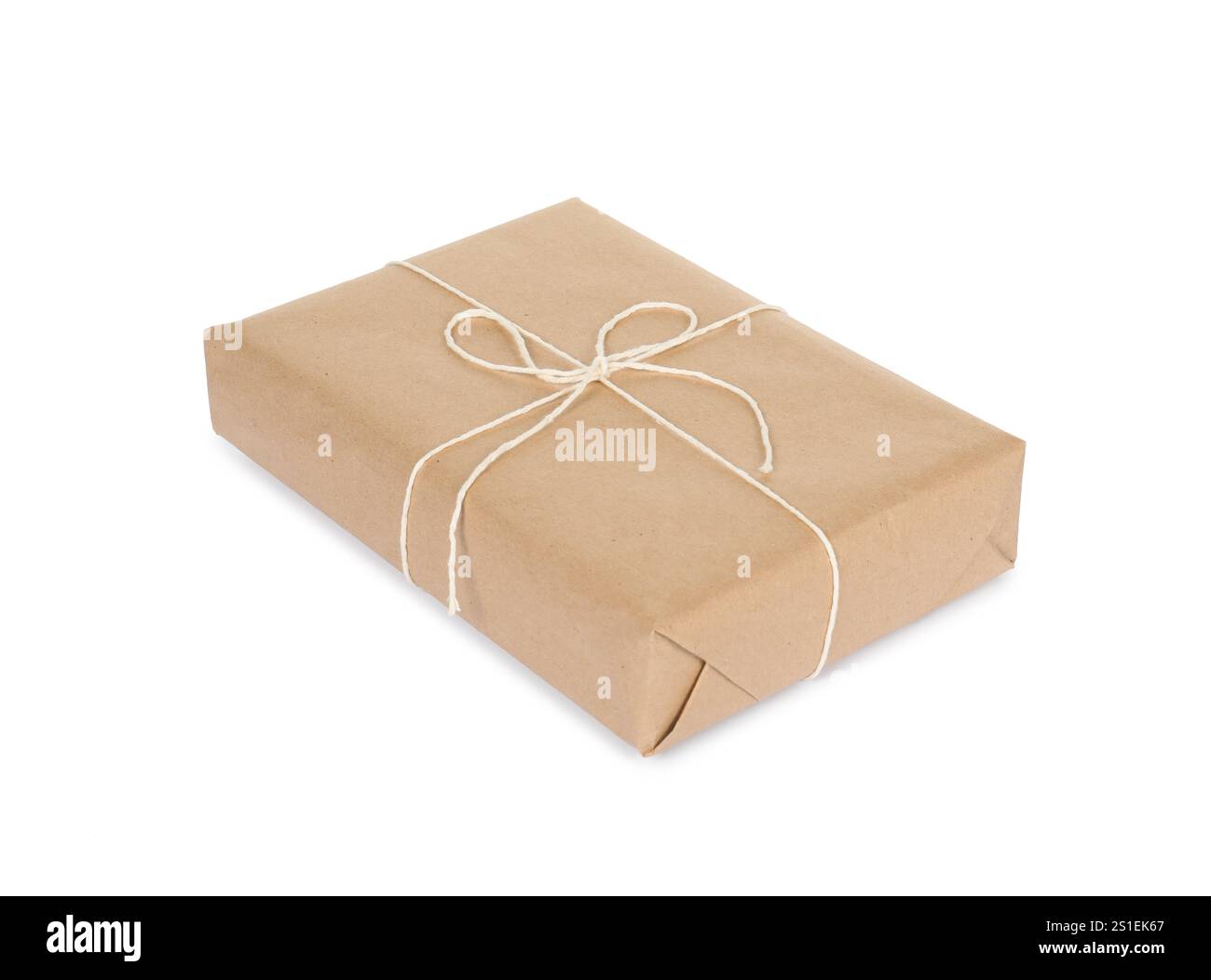 One parcel box wrapped in paper isolated on white Stock Photo - Alamy