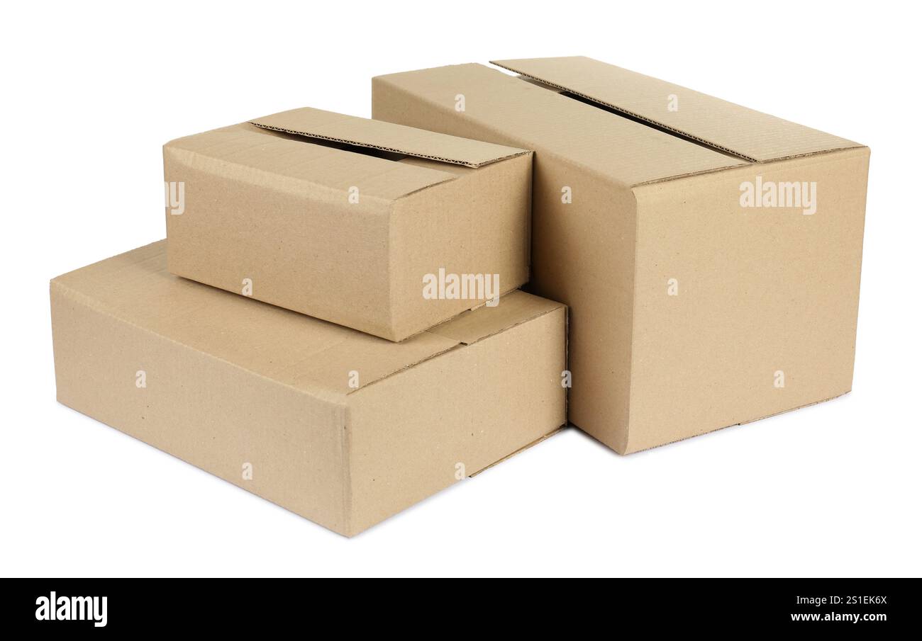 Many cardboard parcel boxes isolated on white Stock Photo - Alamy