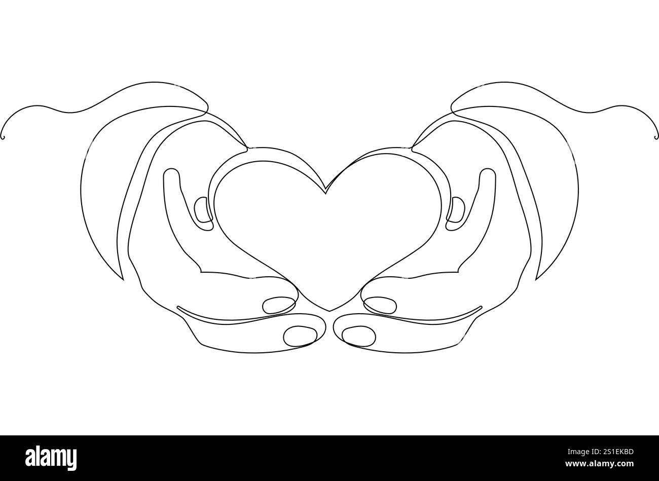 Continuous one line drawing hand holding heart. Charity donation linear ...
