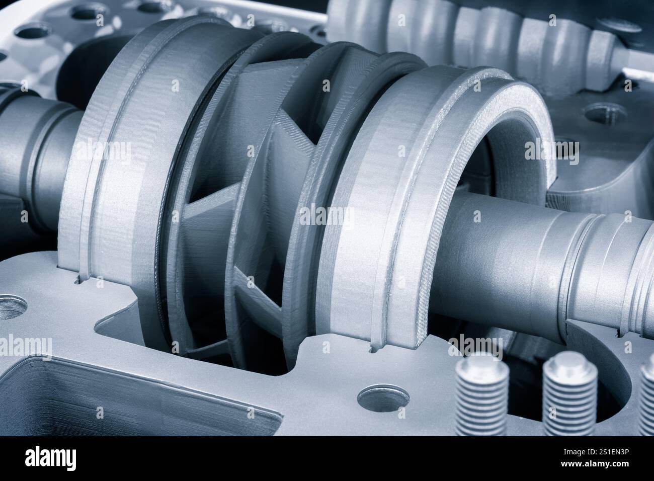 close up detail cross section impeller inside of electric centrifugal ...