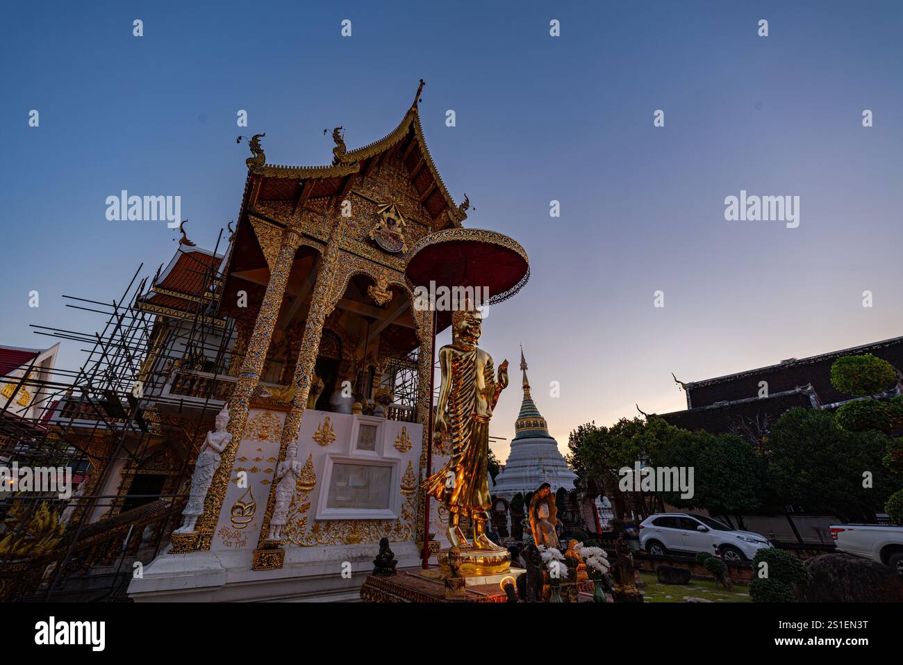 Exquisite architecture Wat Buppharam at Thapae road Chiang Mai. Large ...