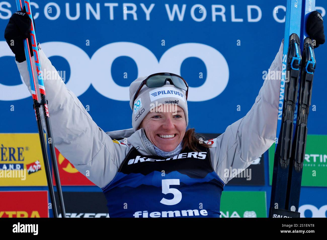 Switzerland's Nadine Faehndrich celebrates on the podium after winning ...