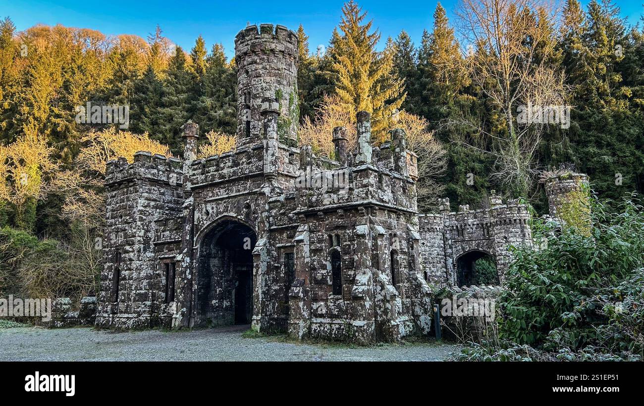 Ballysaggartmore Towers in Ireland on a frosty winter morning ...
