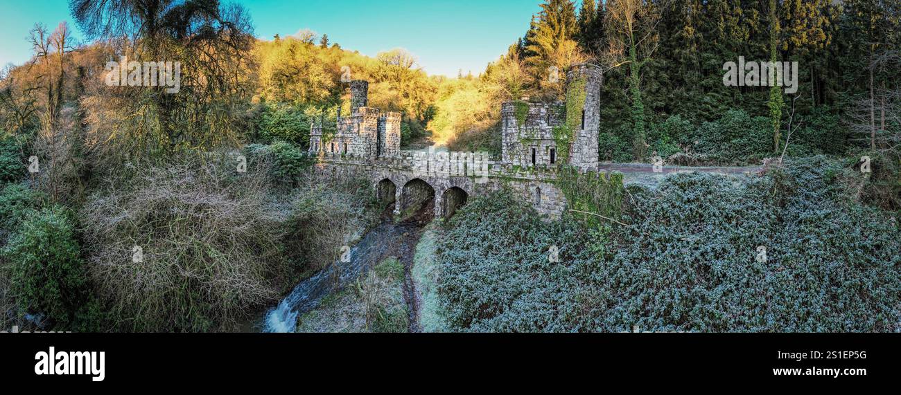 Ballysaggartmore Towers in Ireland on a frosty winter morning ...