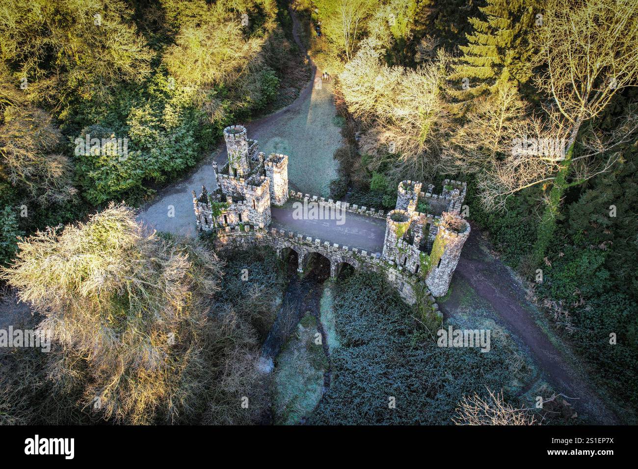 Ballysaggartmore Towers in Ireland on a frosty winter morning ...