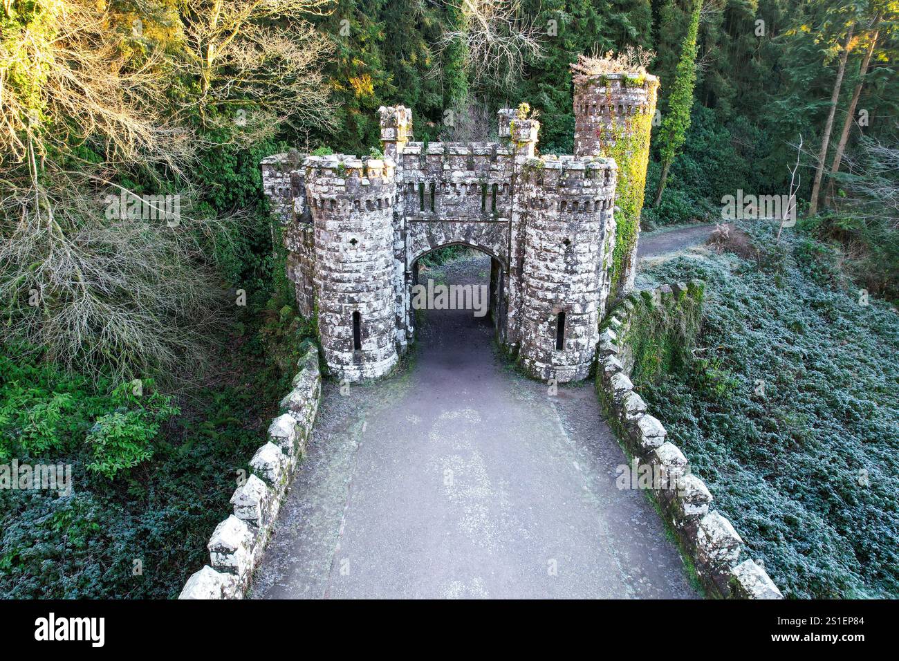 Ballysaggartmore Towers in Ireland on a frosty winter morning ...