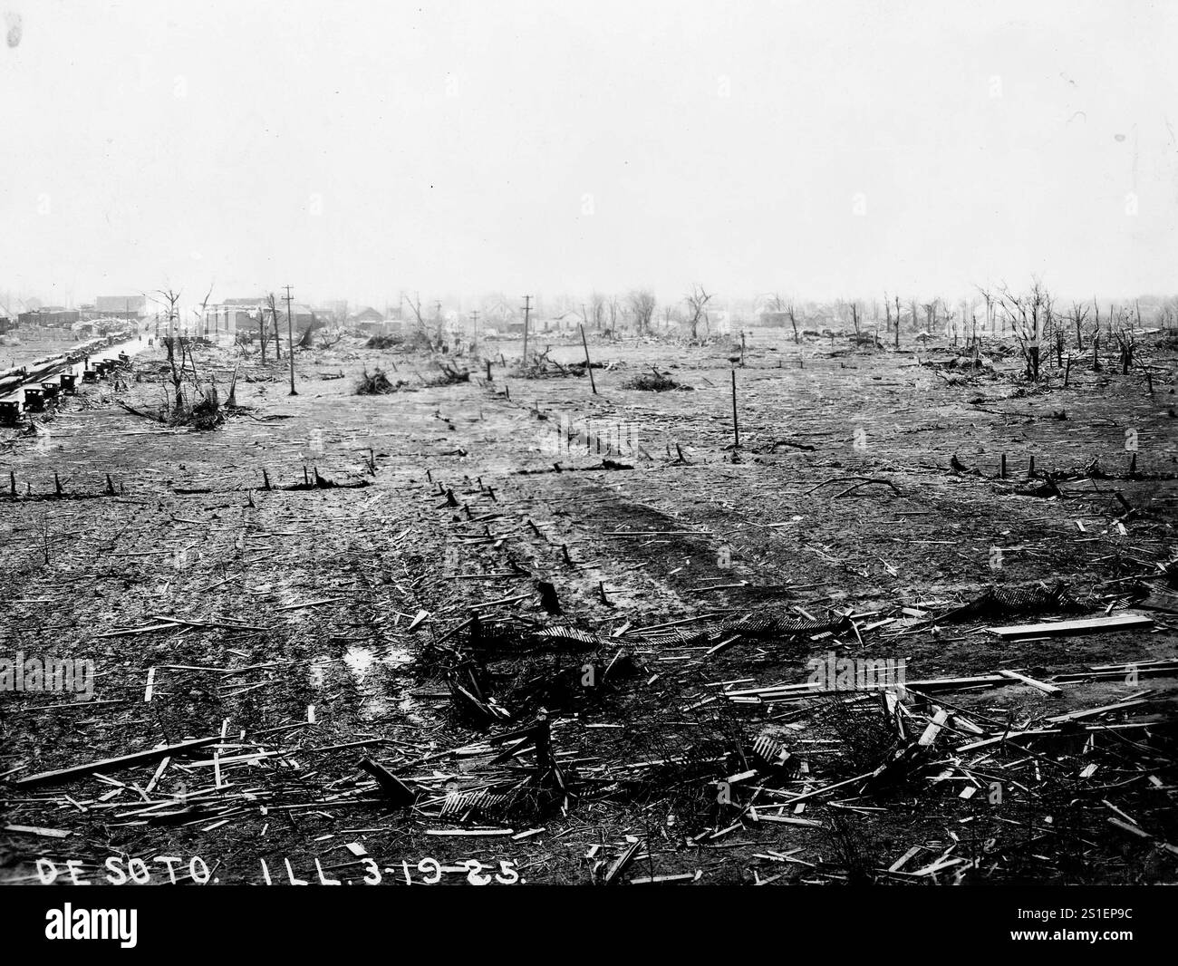 Aerial view of destruction in DeSoto, Illinois, caused by the 1925 Tri ...