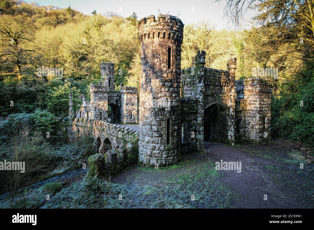 Ballysaggartmore Towers in Ireland on a frosty winter morning ...