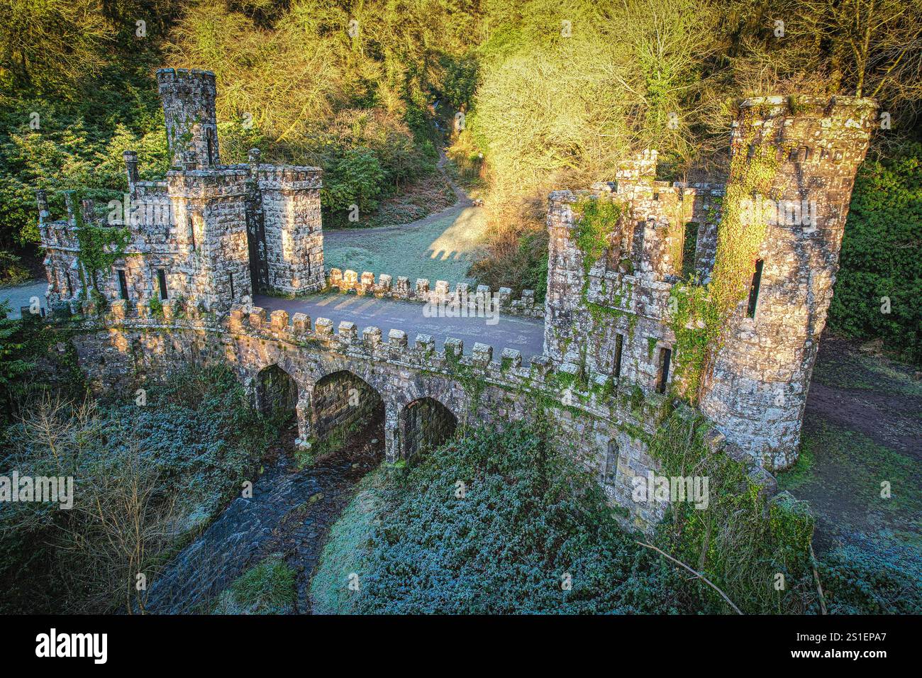 Ballysaggartmore Towers in Ireland on a frosty winter morning ...