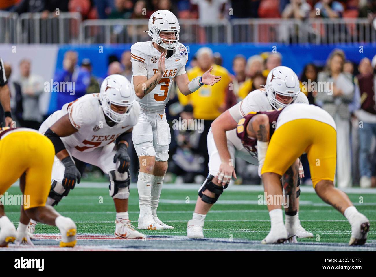 January 1, 2025: Quinn Ewers (3) of Texas in action during the Chick-fil-A Peach Bowl - a CFP ...