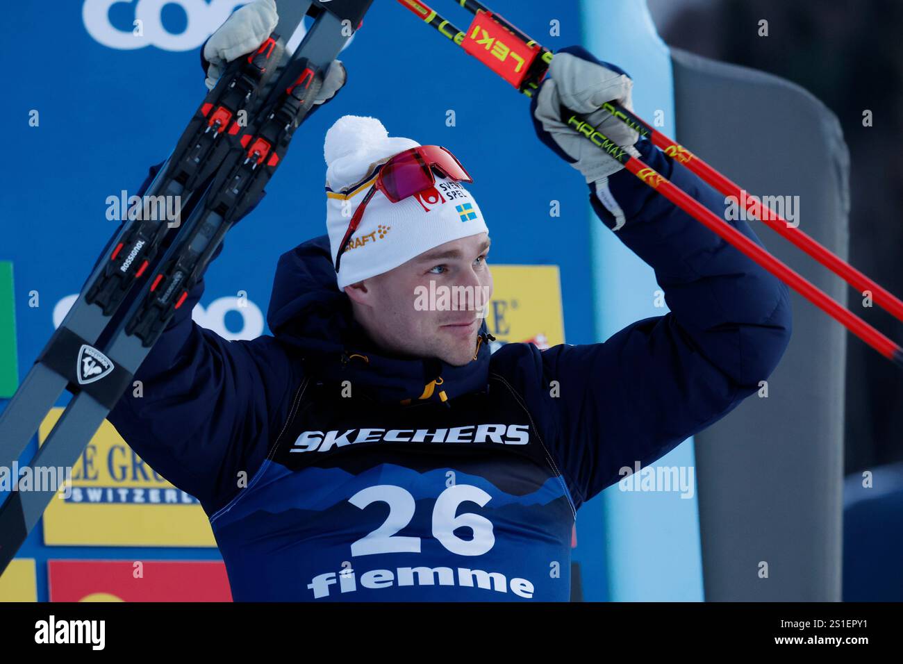 Sweden's Marcus Grate celebrates on the podium his third place in a ...