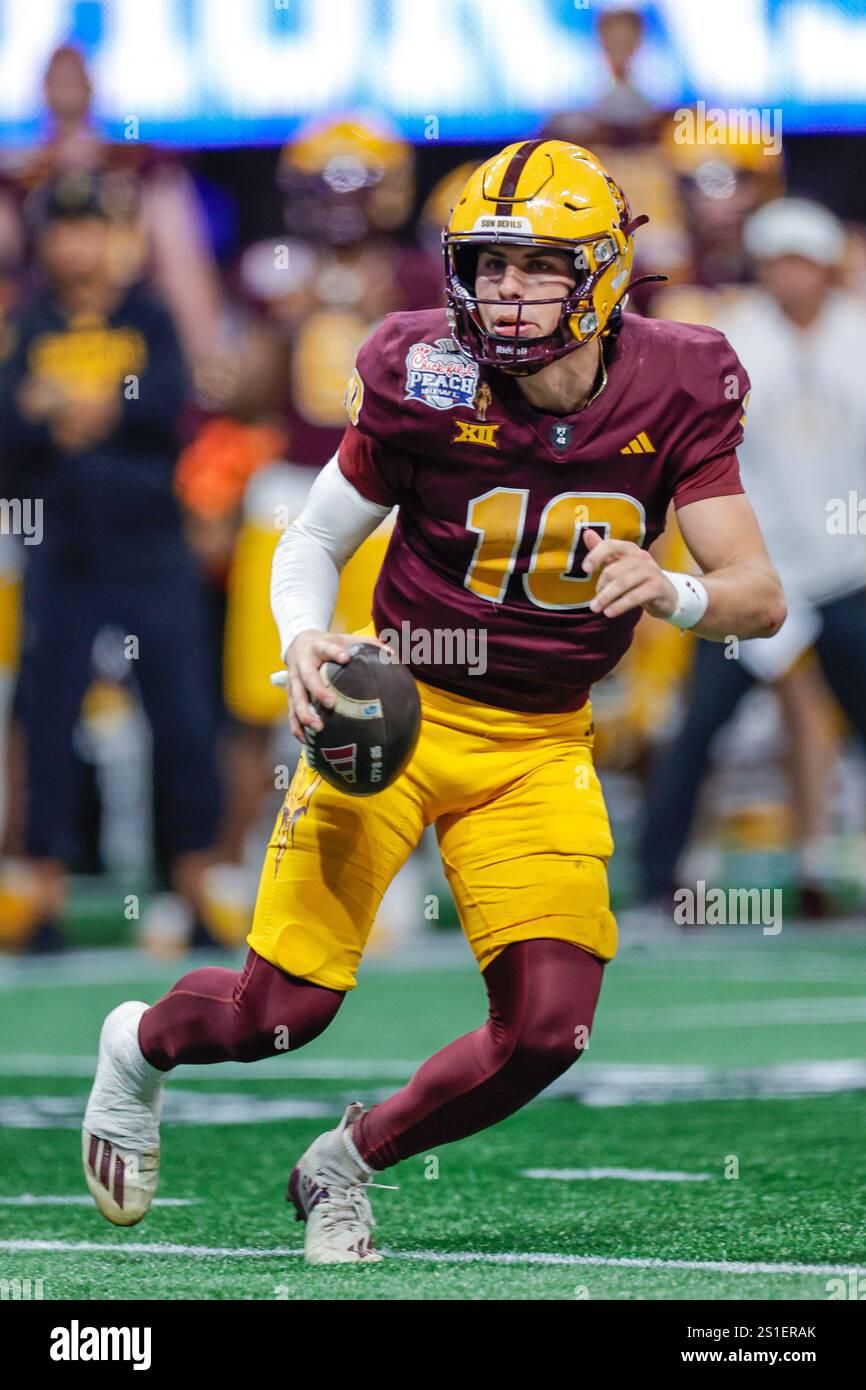 Atlanta, Georgia. 1st Jan, 2025. Sam Leavitt (10) of Arizona State in ...