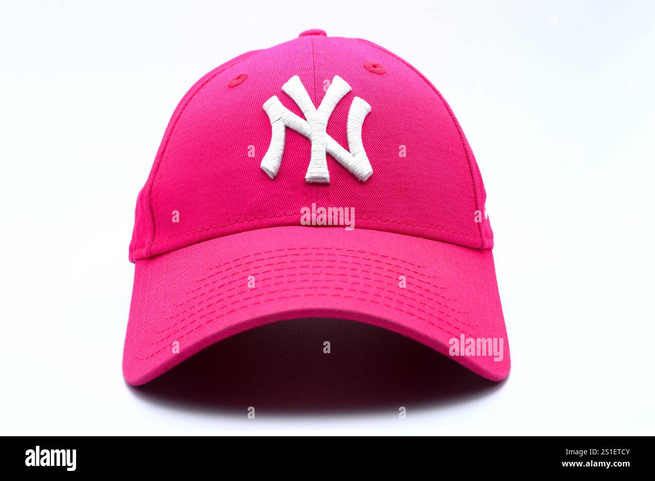 Pink NY cap. New York Yankees. Baseball team. White background Stock ...