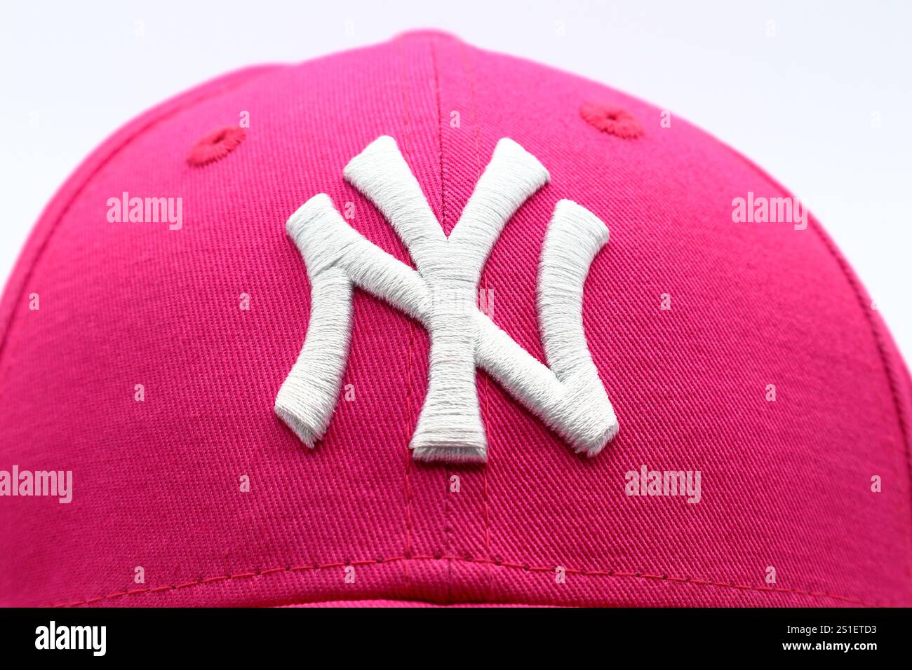Pink NY cap. New York Yankees. Baseball team. White background Stock ...