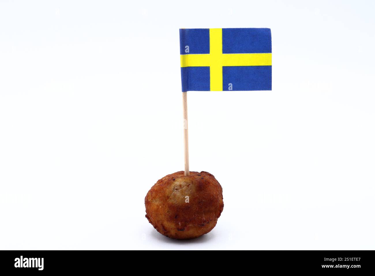Swedish meatball concept. Flag of Sweden. Close up with white ...