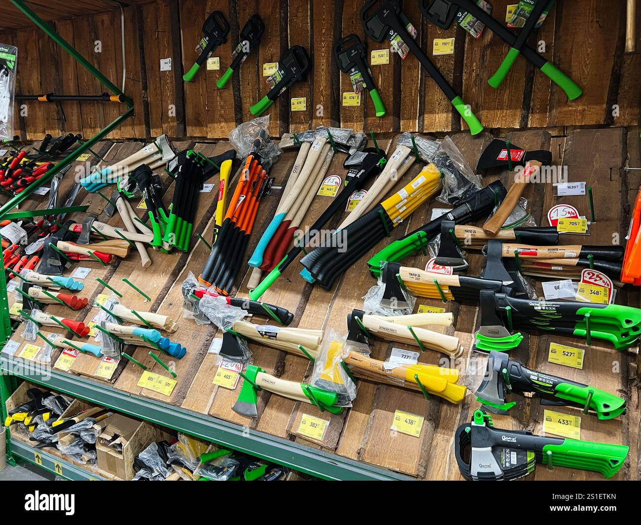 Kyiv, Ukraine - January 03, 2025: A selection of tools, including axes ...