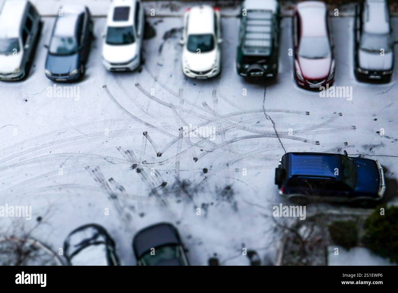 Kyiv, Ukraine December 7, 2024 Top-down view of the parking lot and the ...