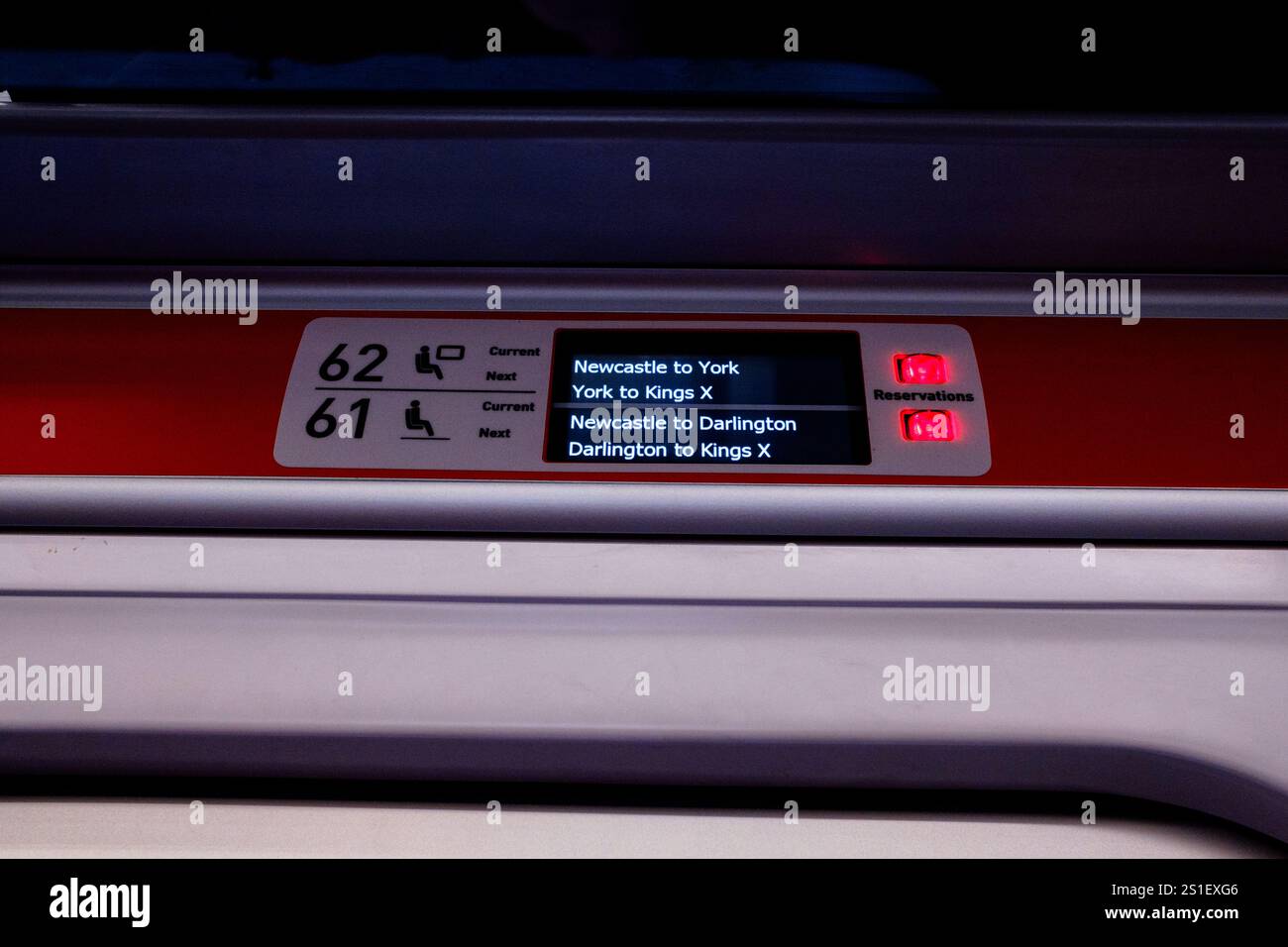 Newcastle UK: 2nd Jun 2024: Train seat reservations Digital train ...