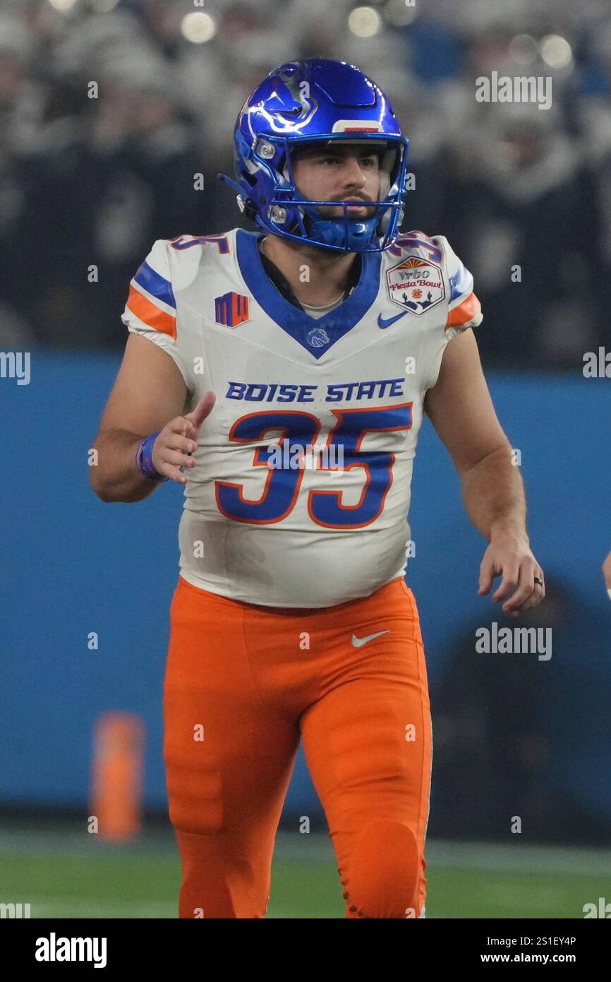 Boise State place kicker Jonah Dalmas (35) during the Fiesta Bowl ...