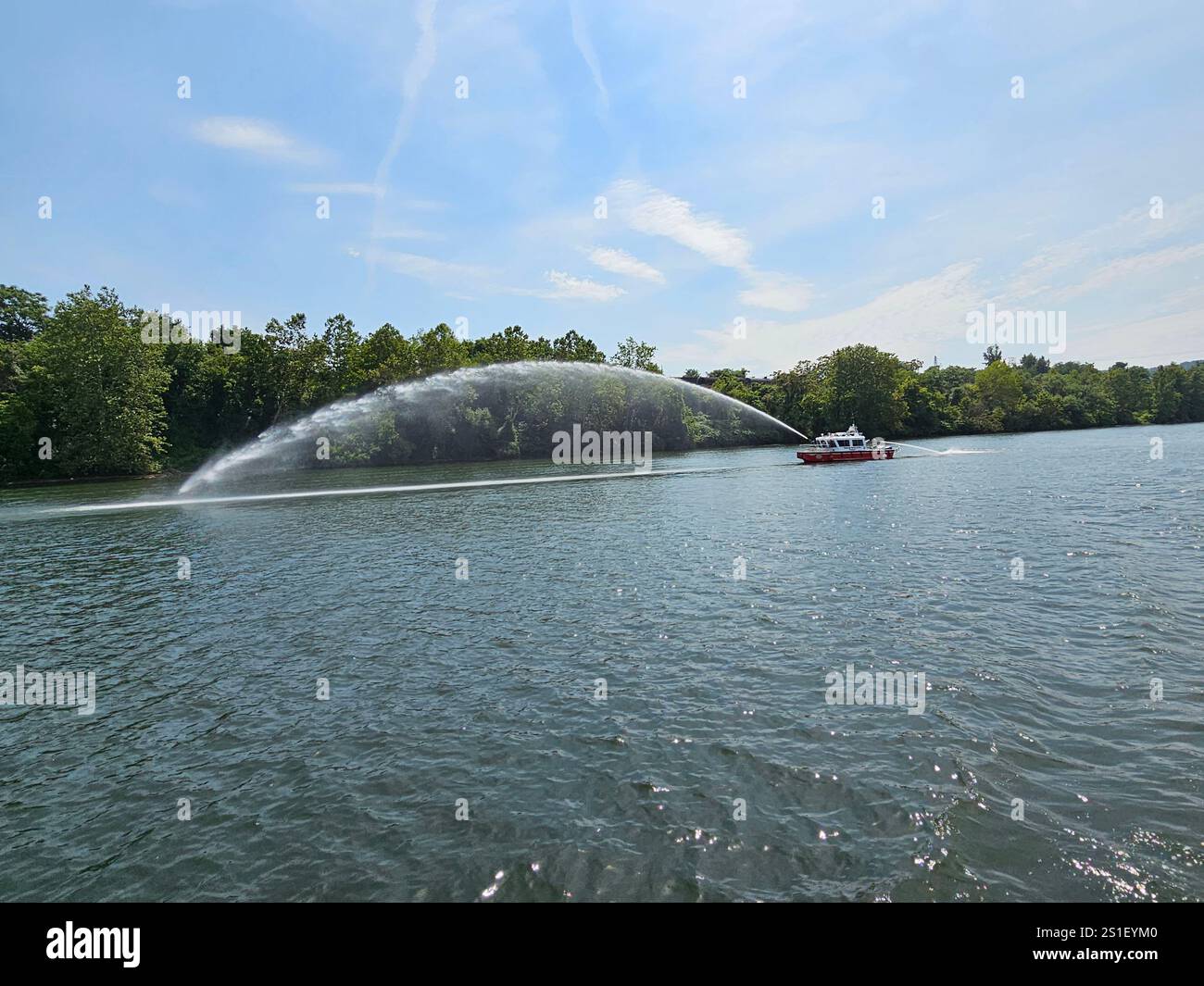The Pittsburgh Fireboat tests water pumps on the Monongahela River ...