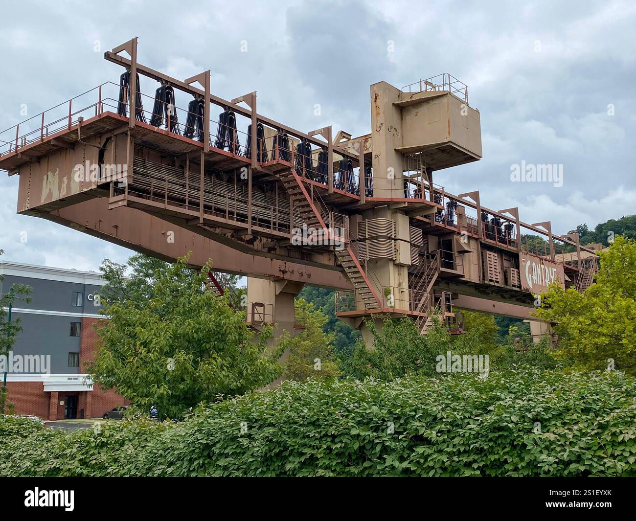 Historic steel industry gantry preserved at the water treatment plant ...