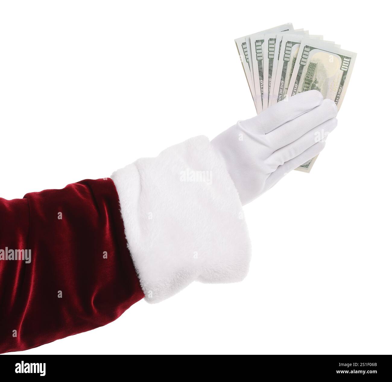 Santa Claus holding dollar banknotes on white background, closeup Stock ...