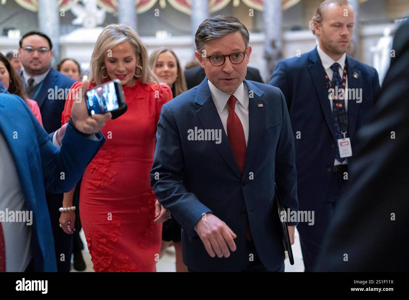 Speaker of the House Mike Johnson, R-La., accompanied by his wife Kelly ...